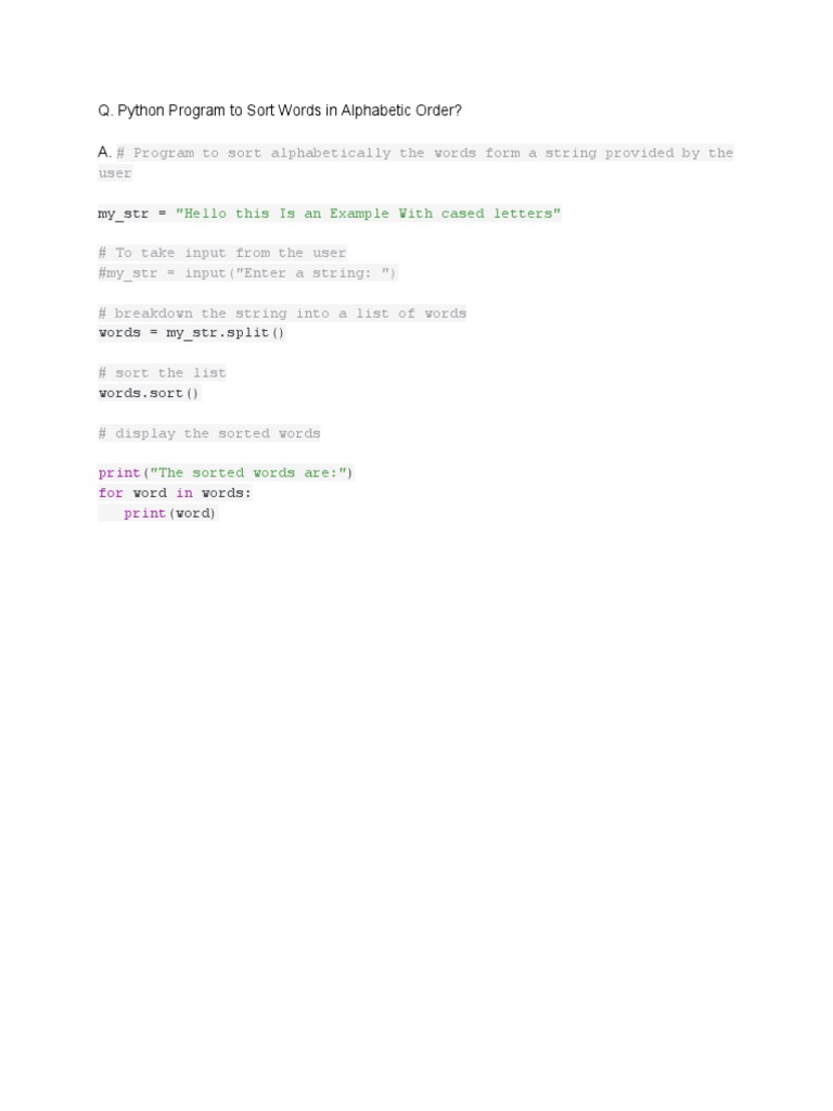 Python Program To Sort Words In Alphabetic Order Pdf