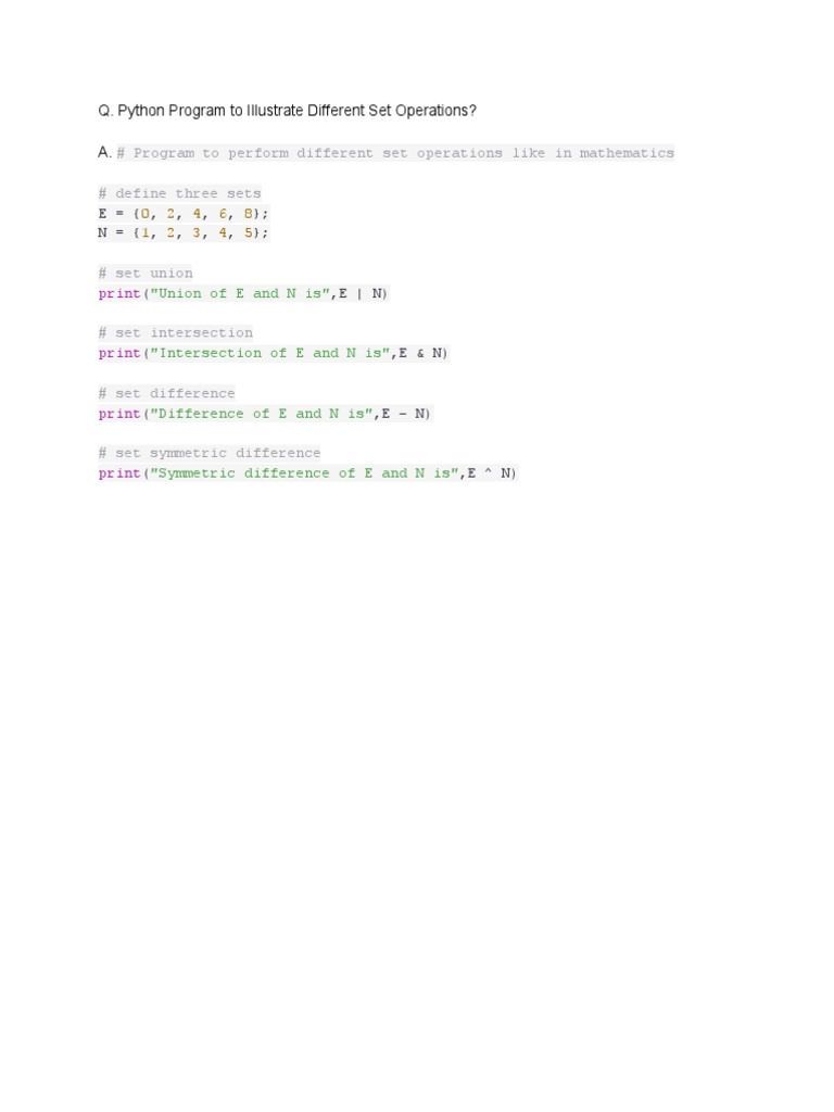 Python Program To Illustrate Different Set Operations Pdf