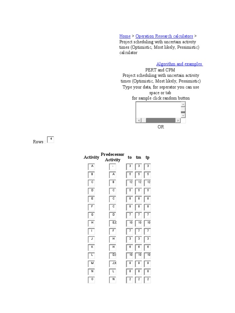 Home Operation Research Calculators: Activity Predecessor Activity Totmtp | PDF | Discrete ...