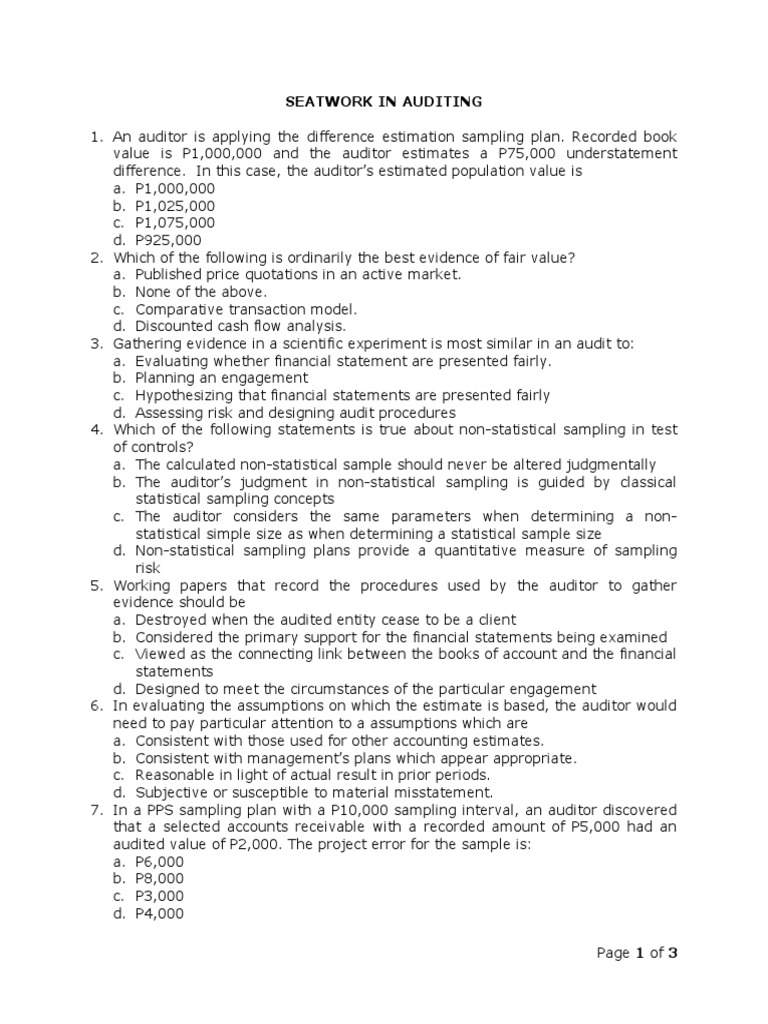 Homework in Audit Sampling | Download Free PDF | Audit | Statistics
