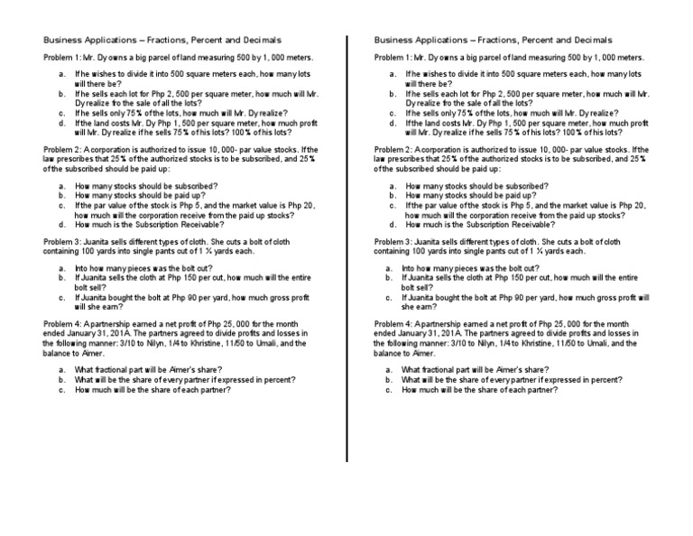 Business Applications - Fractions | PDF | Fraction (Mathematics ...
