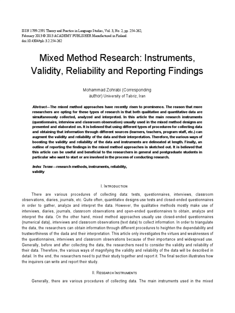 Mixed Method Research: Instruments, Validity, Reliability and Reporting ...