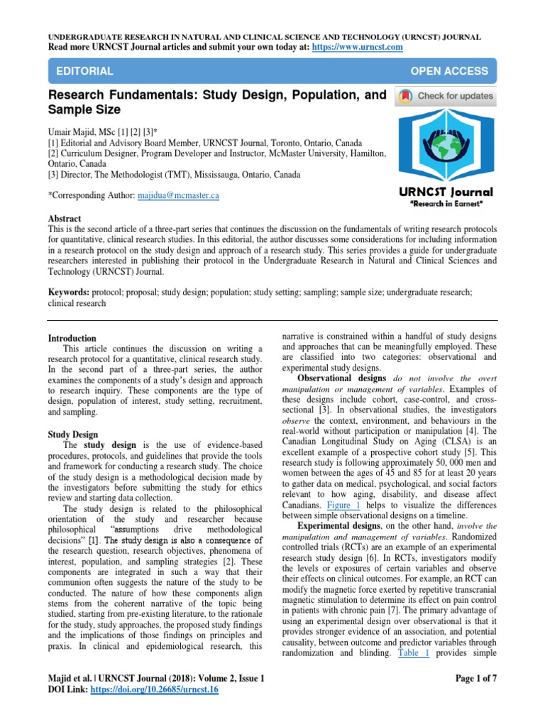 Research Fundamentals: Study Design, Population, and Sample Size | PDF ...