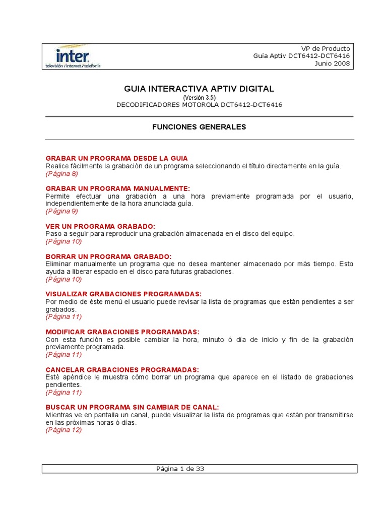Manual Guia APTIV DCT6412 y DCT6416 PDF | PDF | Grabadora de vídeo ...