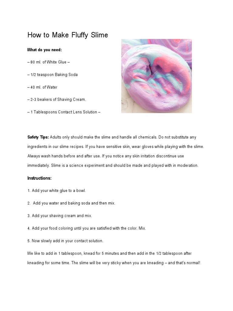 How To Make Fluffy Slime: What Do You Need | PDF | Liquids | Chemistry