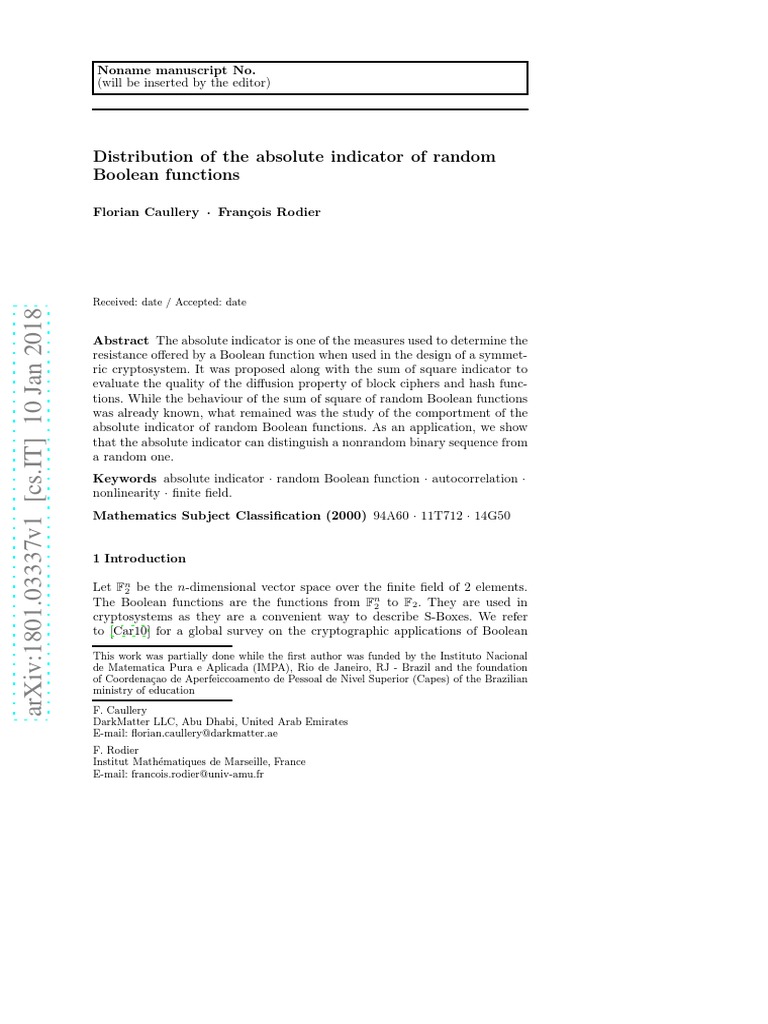 Distribution of The Absolute Indicator of Random Boolean Functions ...