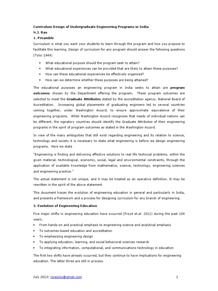 Engineering Curriculum Design in India | PDF | Engineering | Design