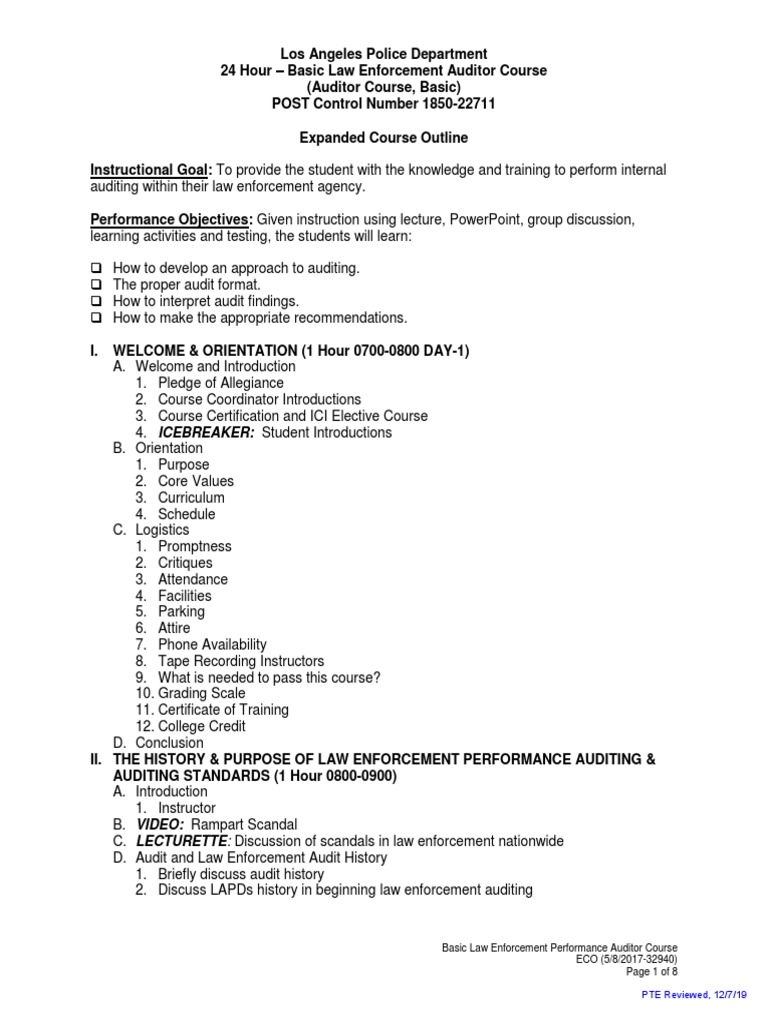 Basic Law Enforcement Performance Auditor Course ECO (5/8/2017-32940 ...
