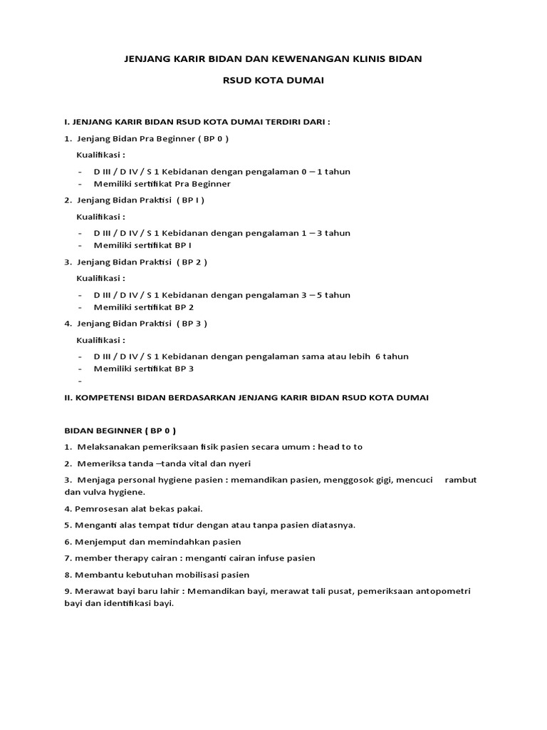Jenjang Karir Bidan Dan Kewenangan Klinis Bidan | PDF