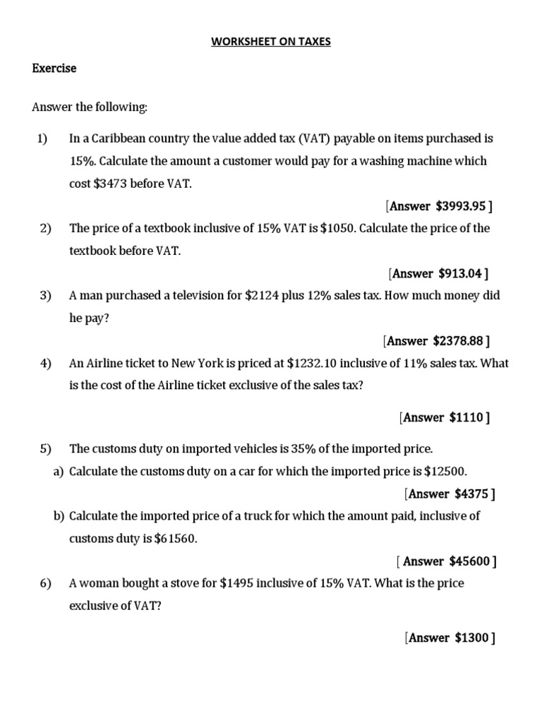Worksheet On Taxes | PDF
