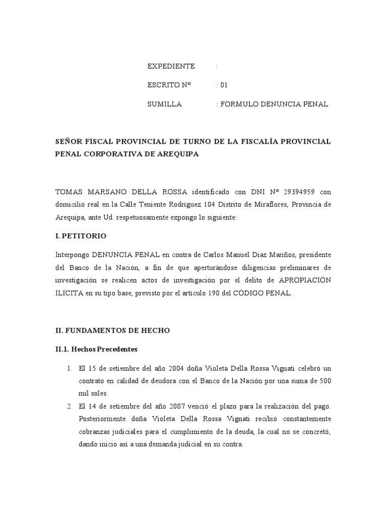 Modelo de Denuncia Penal | PDF | Gobierno | Justicia
