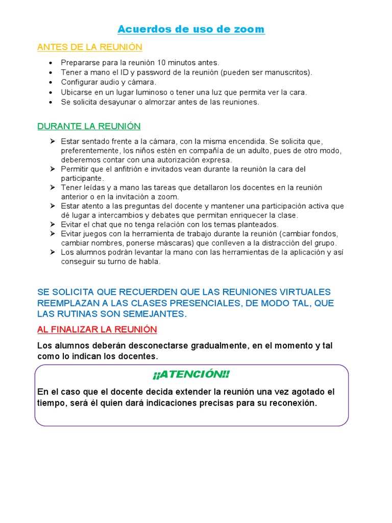 Reglas para Reuniones en Zoom | PDF | Relaciones personales, crianza y ...