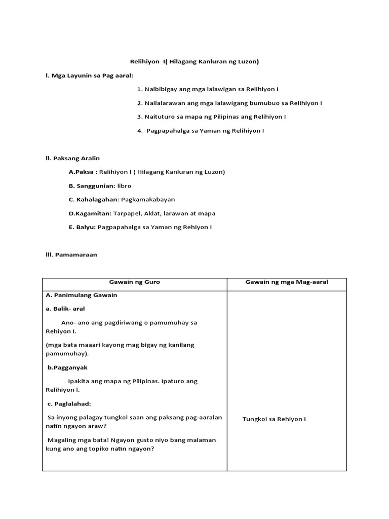 Relihiyon I-Lessonplan | PDF