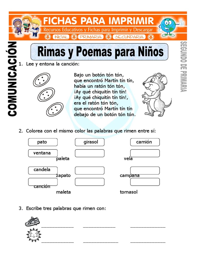 Hojas De Trabajo De Poemas Para Segundo Grado