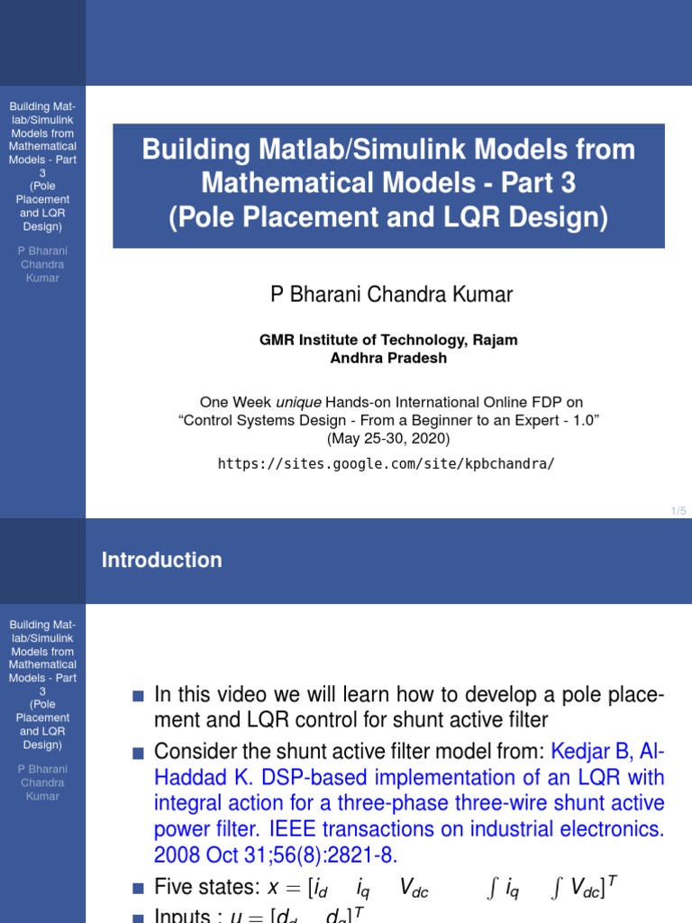 Pole Placement & LQR in MATLAB Simulink | PDF | Control Theory ...