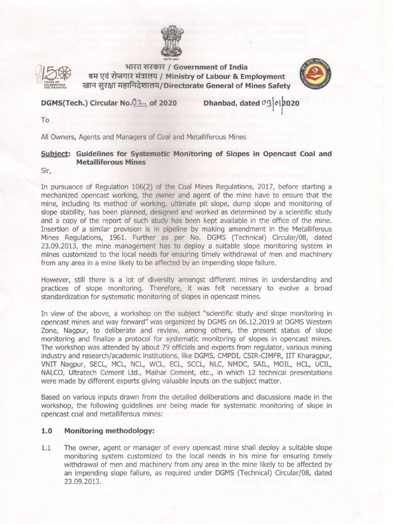 DGMS (Tech) Circular No 02 Dated 09-01-2020 PDF | PDF