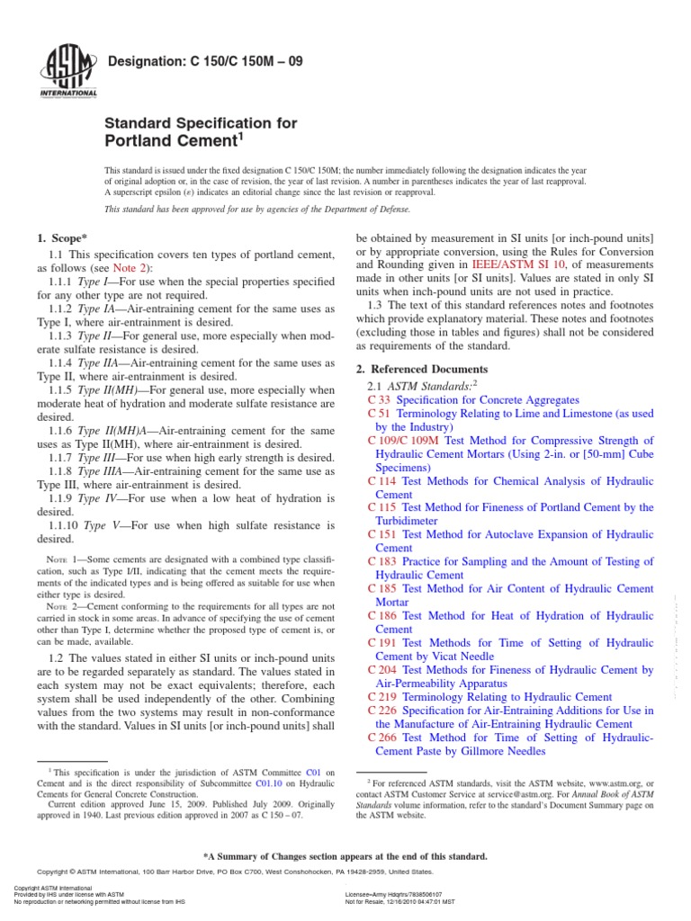 ASTM C150-09 Portland Cement | Download Free PDF | Cement | Concrete