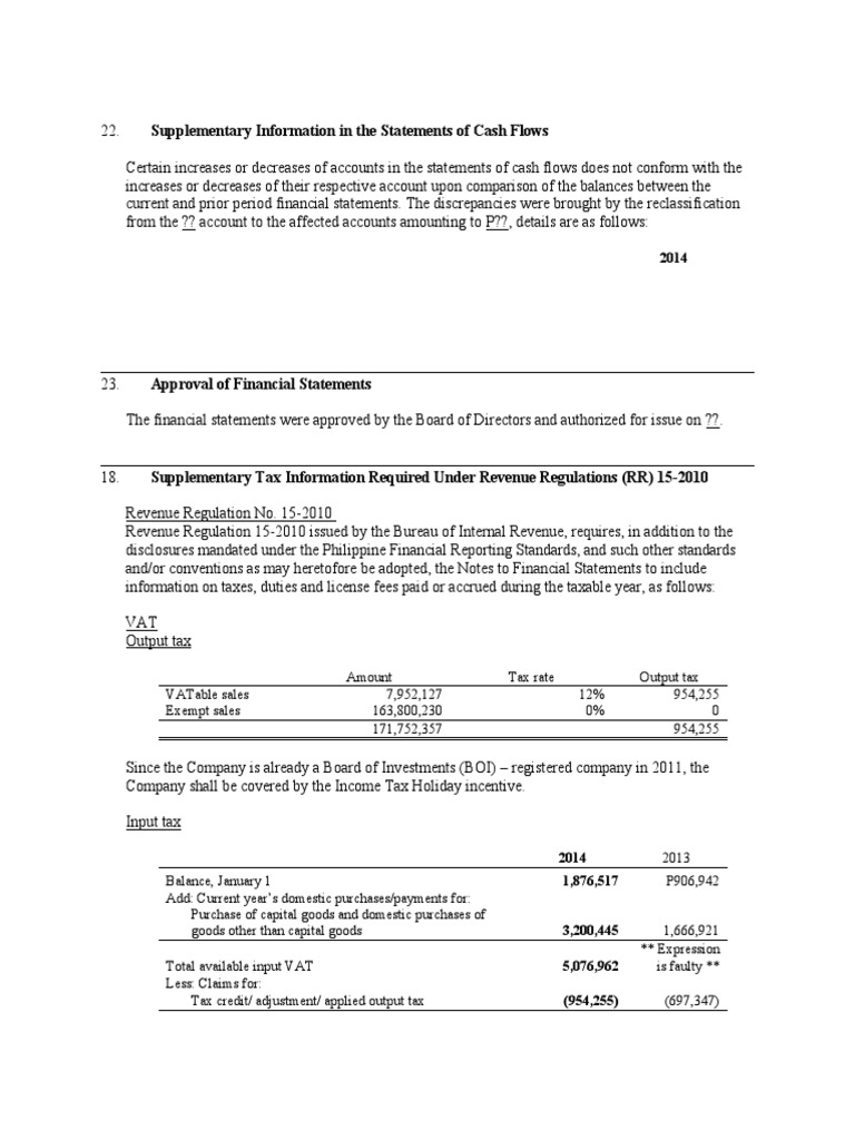 Supplementary Information in The Statements of Cash Flows | PDF | Value ...