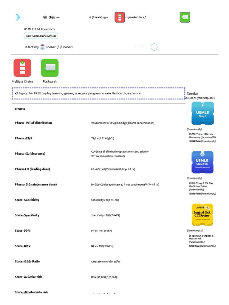 Usmle 1 Fa Equations Step 1 Study Flashcards Memorang Pdf Pdf