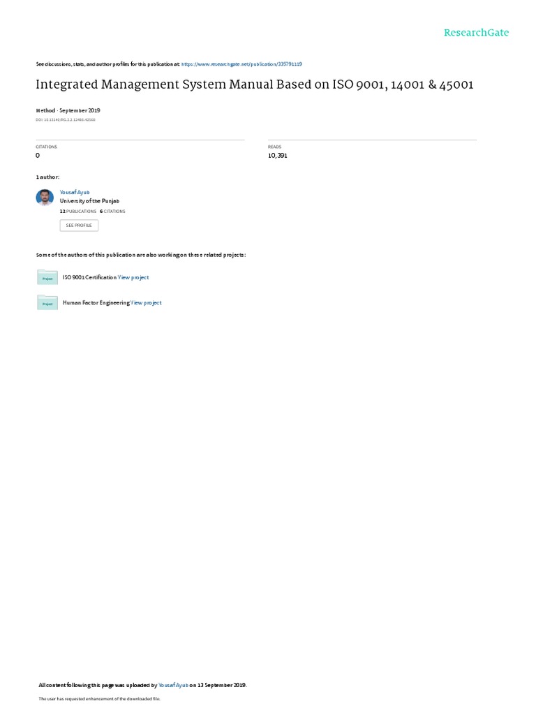 Integrated Management System Manual Based On ISO 9001, 14001 & 45001 | PDF