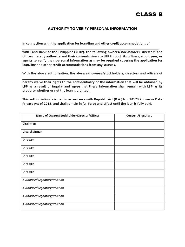 LBP Personal Information Verification Form | PDF | Social Science | Law