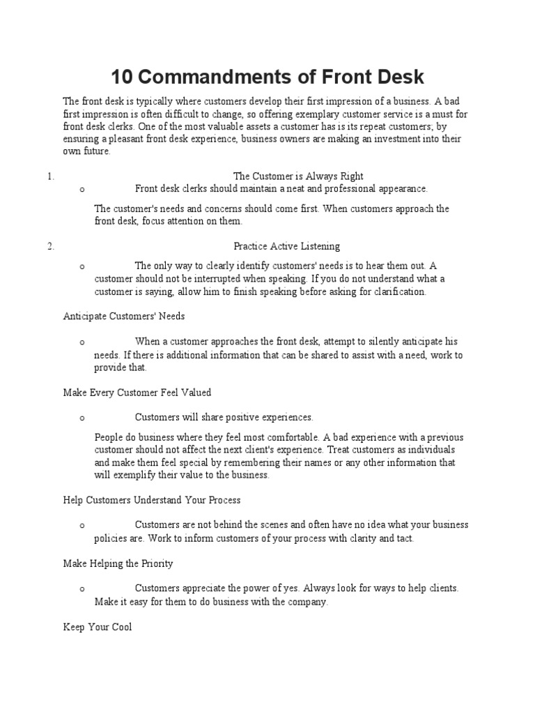 Front Desk Best Practices Guide | PDF | Retail | Employment