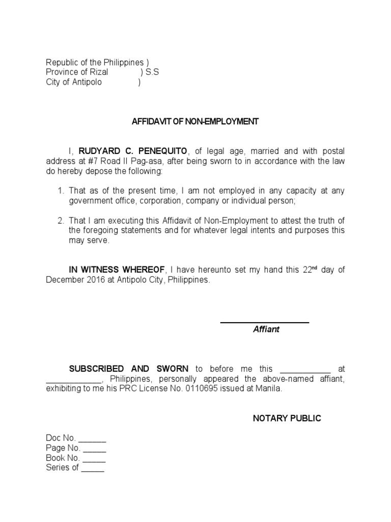 Affidavit of Non-Employment | PDF