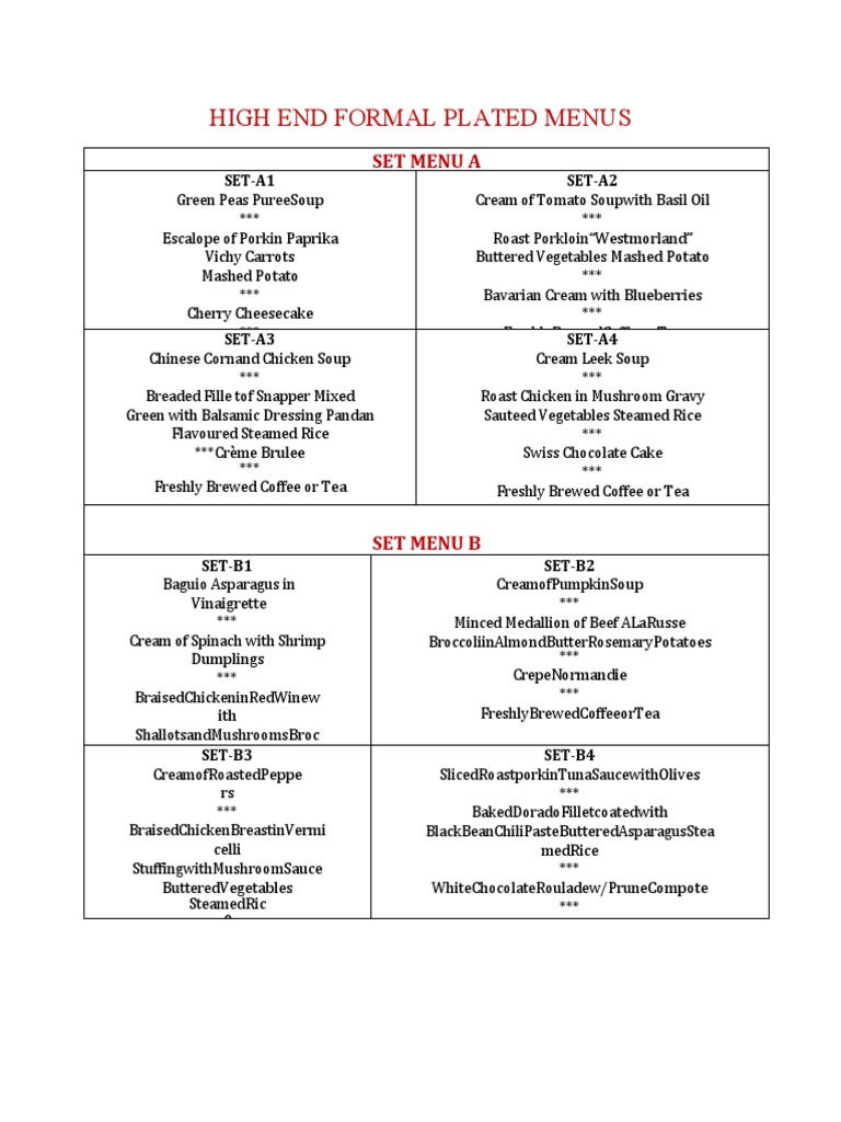 High End Formal Plated Menus | PDF | Dumpling | Western Cuisine
