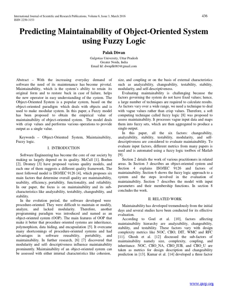 Predicting Maintainability Of Object Oriented System Using Fuzzy Logic Pdf Fuzzy Logic 9964