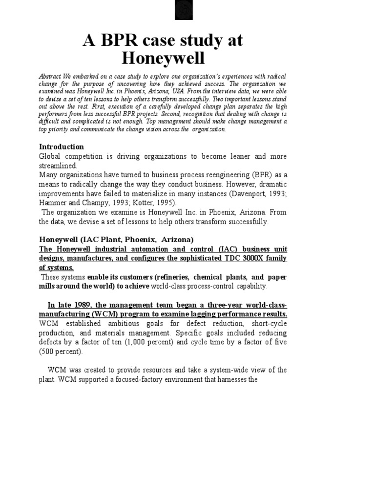 Honeywell's BPR Success Lessons | PDF | Business Process | Empowerment