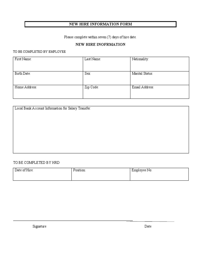 New Hire Information Form | PDF