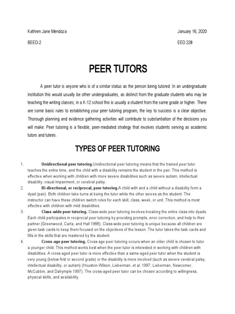 Types and Benefits of Peer Tutoring Programs in Educational Settings ...