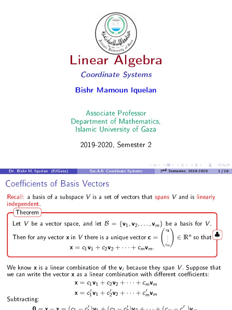 Linear Algebra: Coordinate Systems | Download Free PDF | Basis (Linear ...