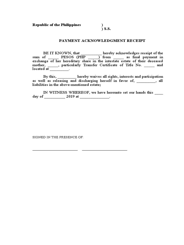 Payment Acknowledgment Receipt Template | PDF | Finance & Money Management