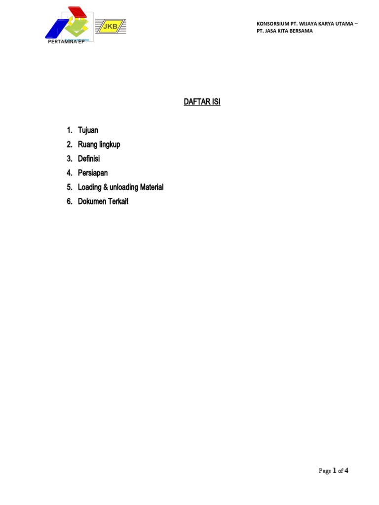 Prosedur LOADING UNLOADING Material R1 | PDF