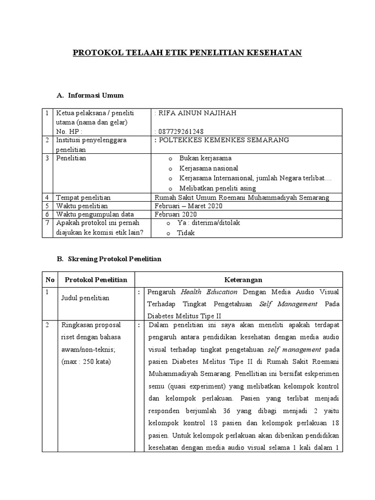 Form Protokol Penelitian Roemani | PDF