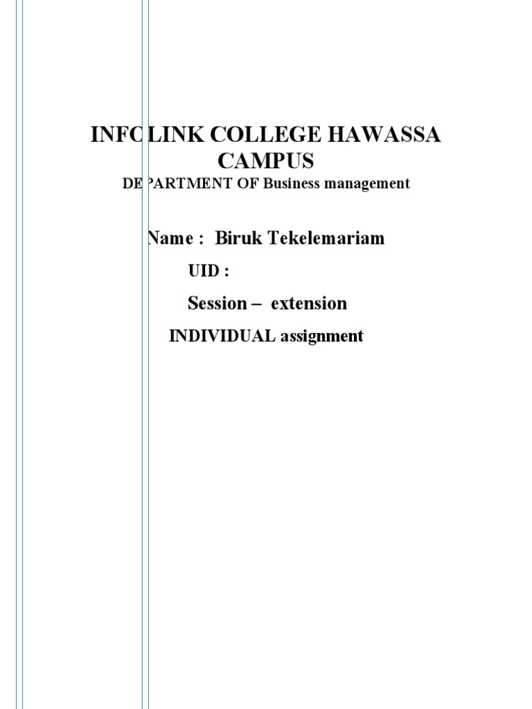 Infolink College Hawassa Business Management Individual Assignment | PDF