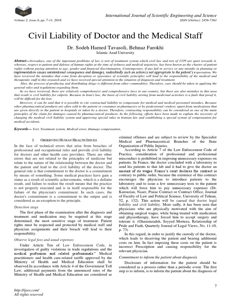 Civil Liability of Doctors and Medical Staff: Ensuring Proper Diagnosis ...