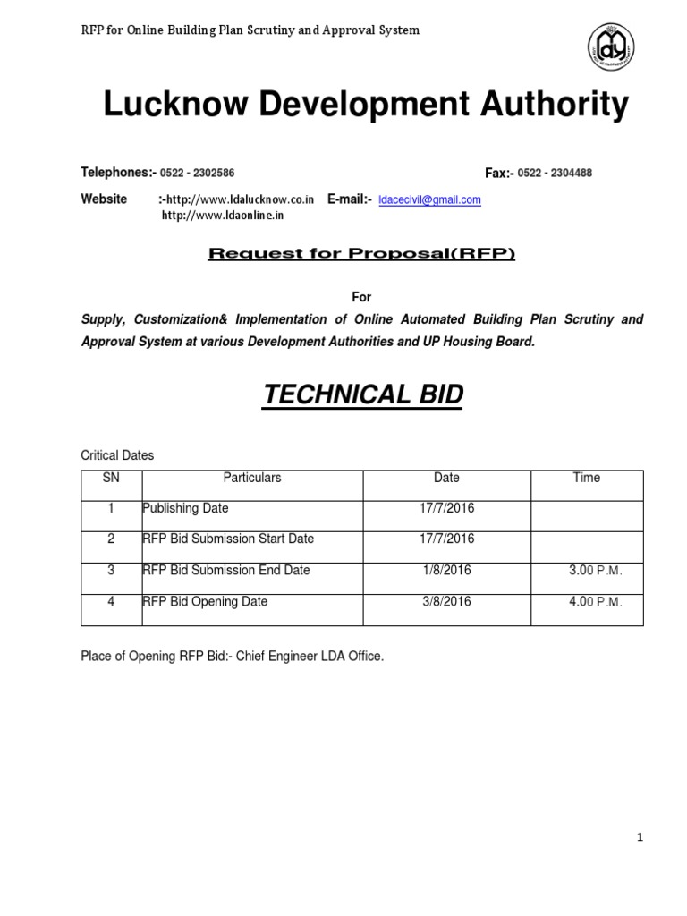 Lucknow Development Authority: Technical Bid | PDF | Request For Proposal | Specification ...
