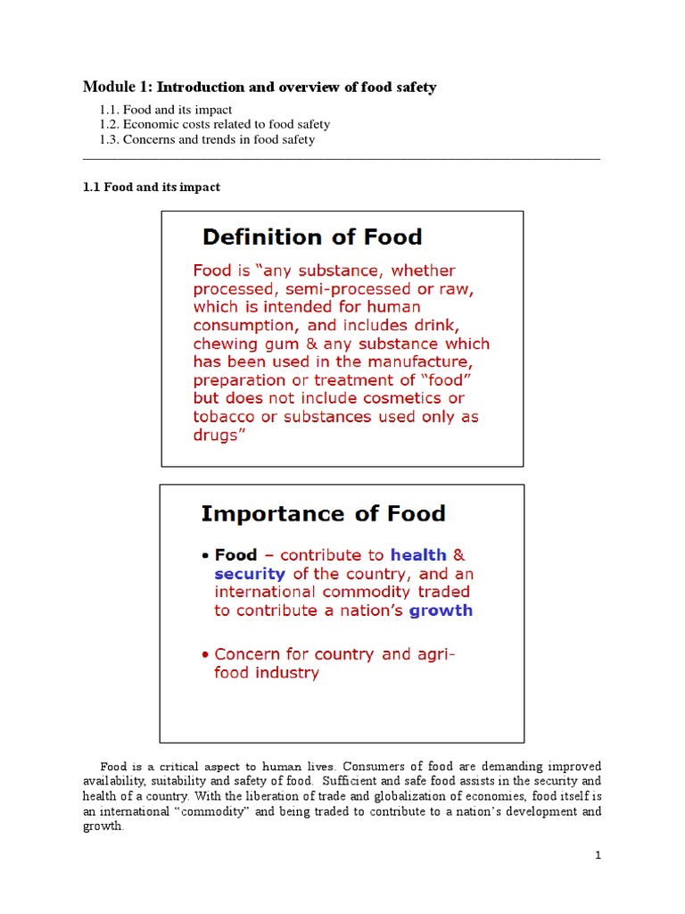 Module 1 Introduction and Overview of Food Safety V1 | PDF | Foodborne ...