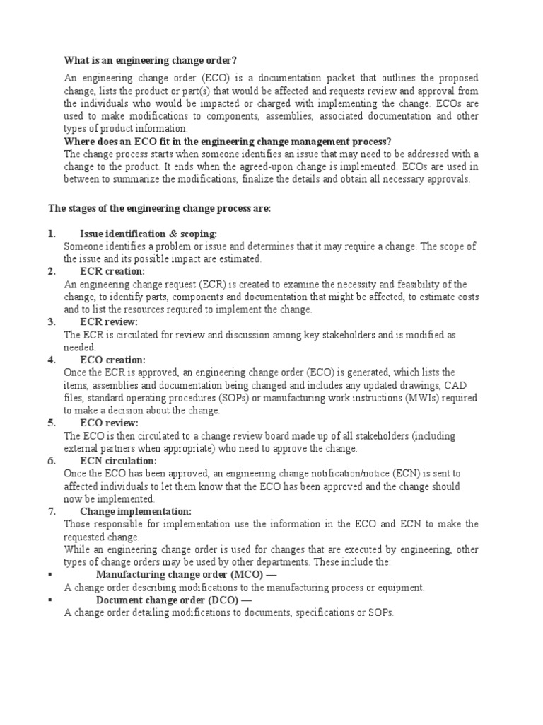 What Is An Engineering Change Order | PDF | Documentation | Medical Device