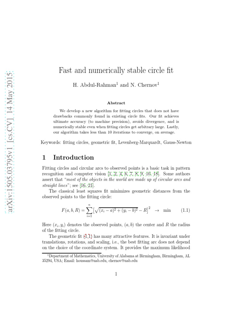 Fast and Numerically Stable Circle Fit: H. Abdul-Rahman and N. Chernov ...