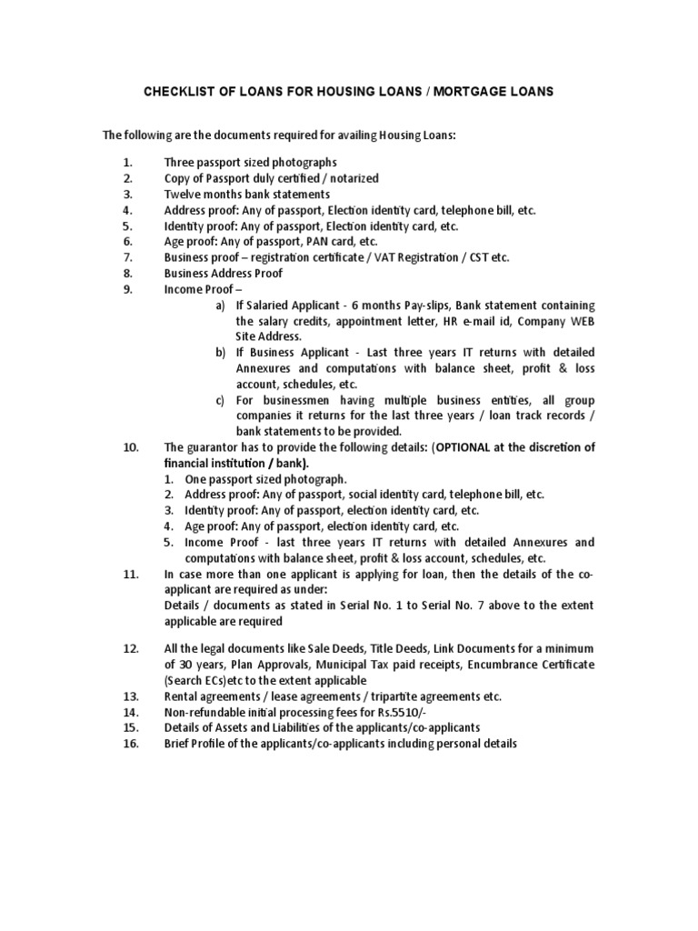 Mortgage Loan Document Checklist | PDF | Liability (Financial ...