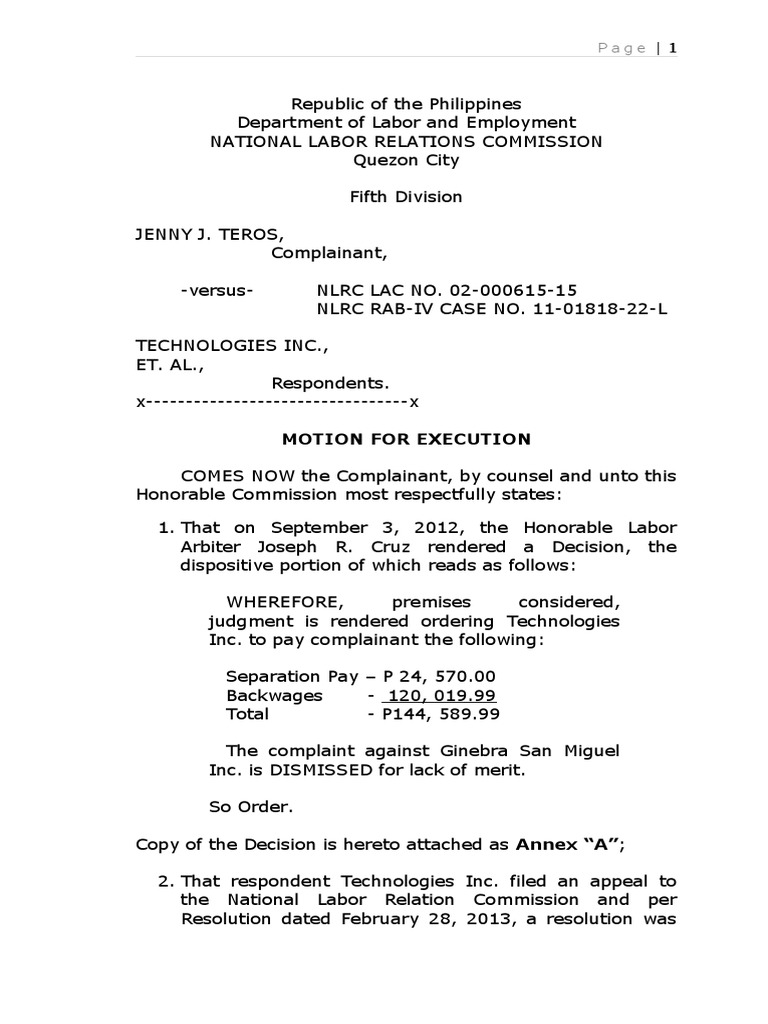 Motion for Execution Request | PDF | Legal Procedure | Government ...