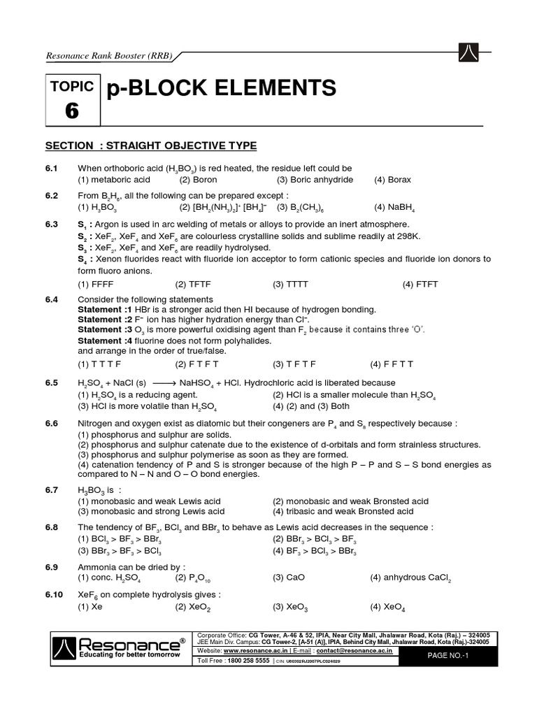 P-Block Elements | PDF | Chlorine | Acid