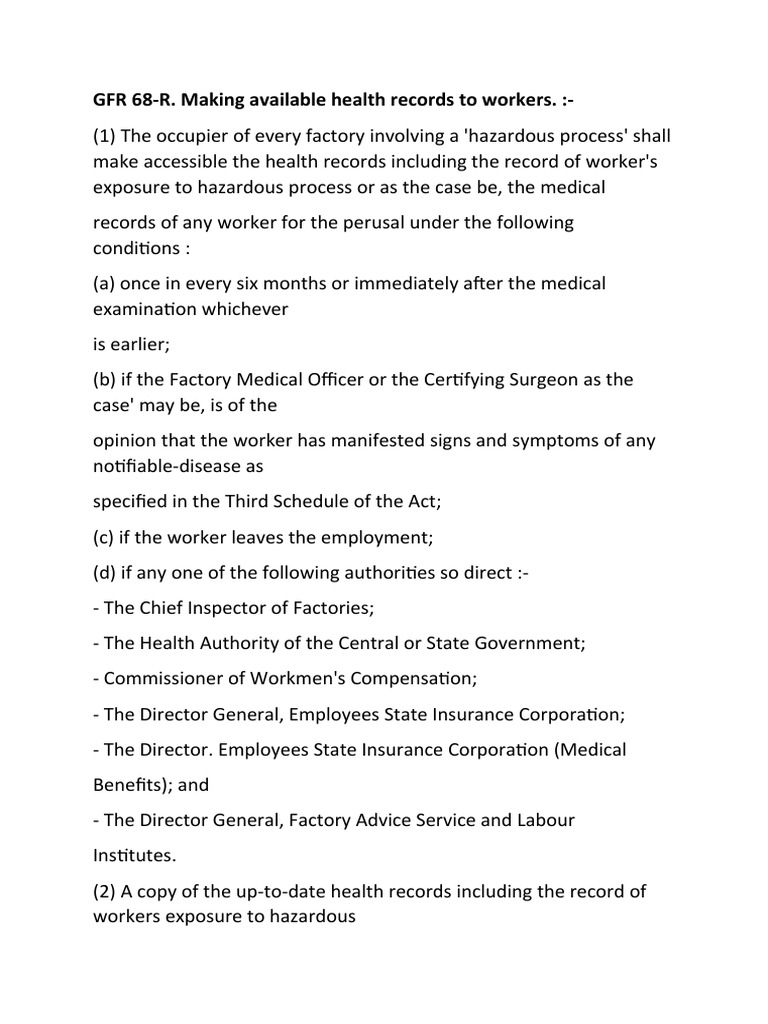 GFR 68-R. Making Available Health Records To Workers. | PDF