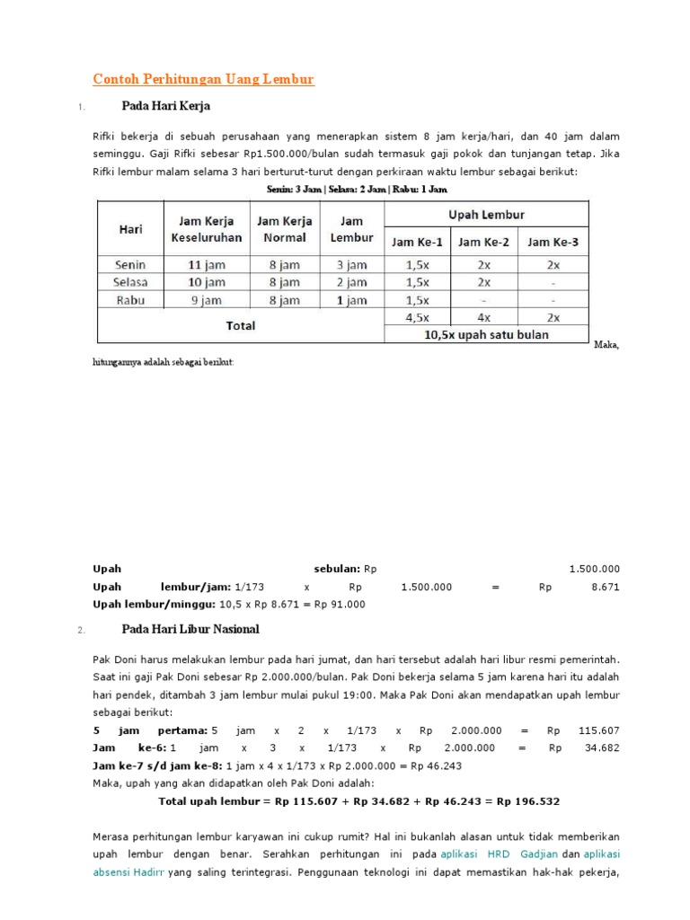 Contoh Perhitungan Uang Lembur | PDF | Karier & Perkembangan ...
