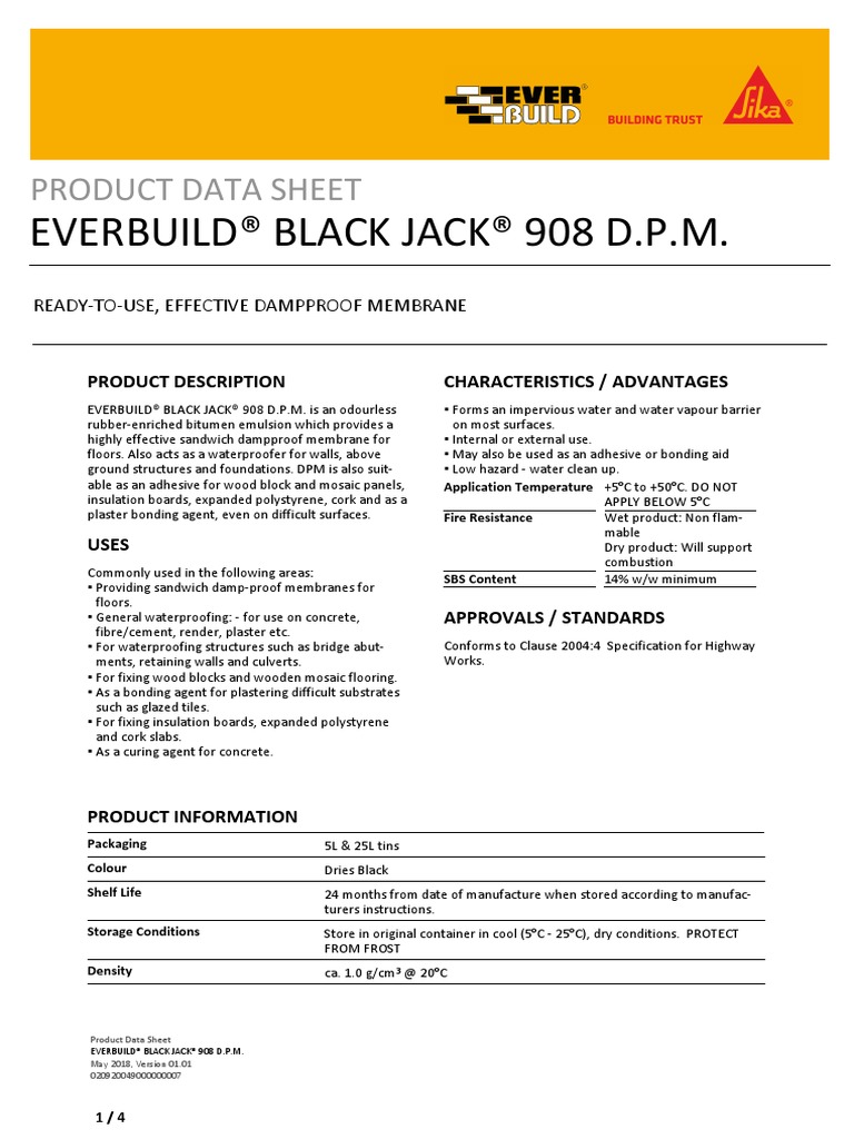 Everbuild® Black Jack® 908 D.P.M.: Product Data Sheet | PDF | Plaster ...