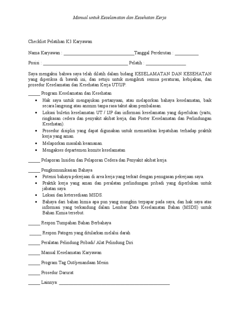 Tugas Inspeksi OSHA APPENDIX | PDF