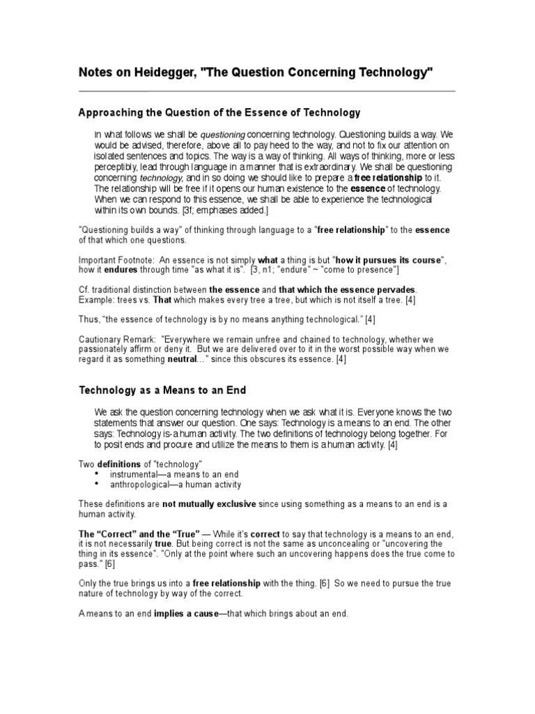 Notes On Heidegger, "The Question Concerning Technology" | PDF | Free ...